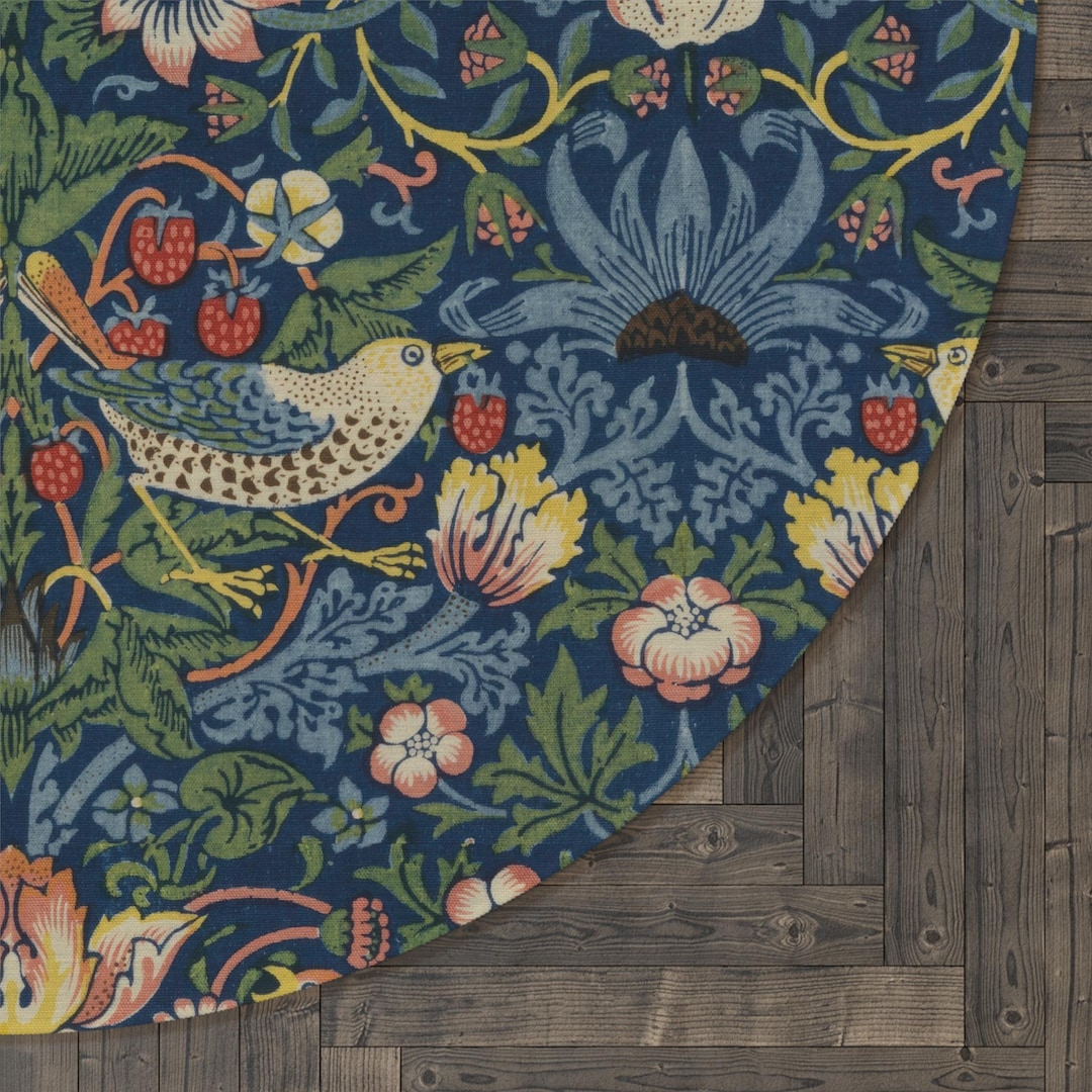 Bold Indigo Strawberry Thief Round Rug, William Morris Rug, Flat ...