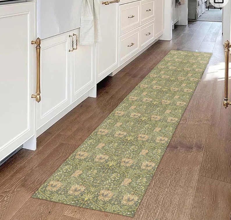 William Morris Soft Runner Rug Moss Green Honeysuckle and Tulip Boho ...