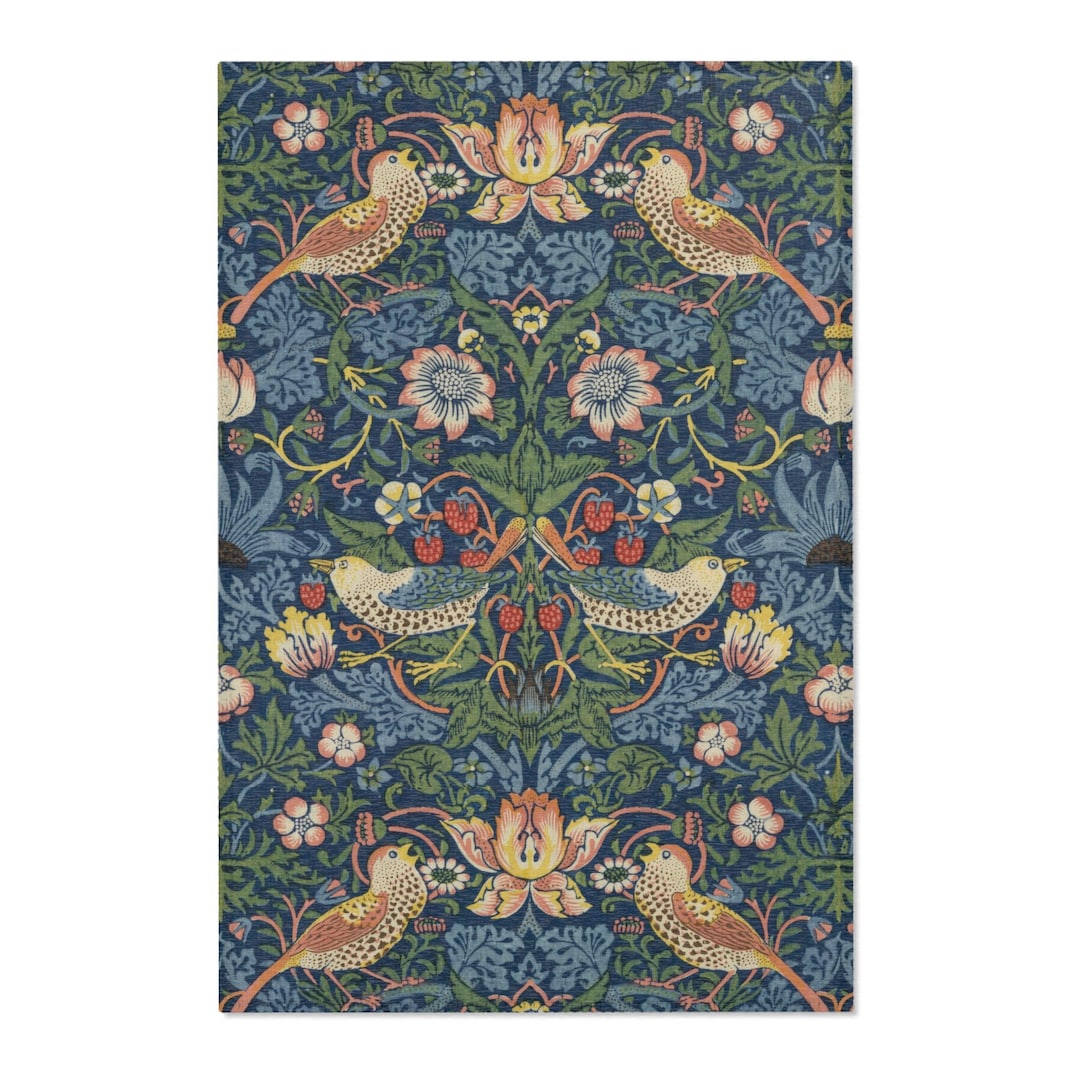 William Morris Strawberry Thief Indigo Area Rug - Large Flat Profile ...