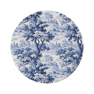 French Country Toile Rug, Blue and White Chinoiserie Trees, Wooded ...