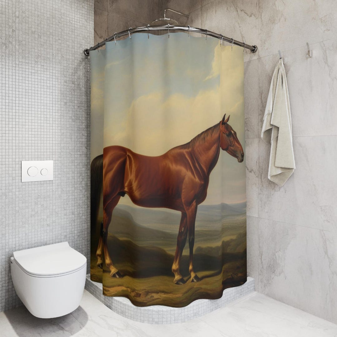 Equestrian Shower Curtain, Antique Horse Design, Rustic Bathroom Decor ...