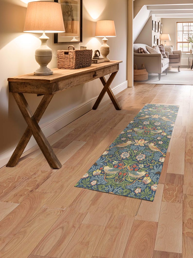 Strawberry Thief Runner Rug, William Morris Deep Blue Bathroom, Kitchen ...