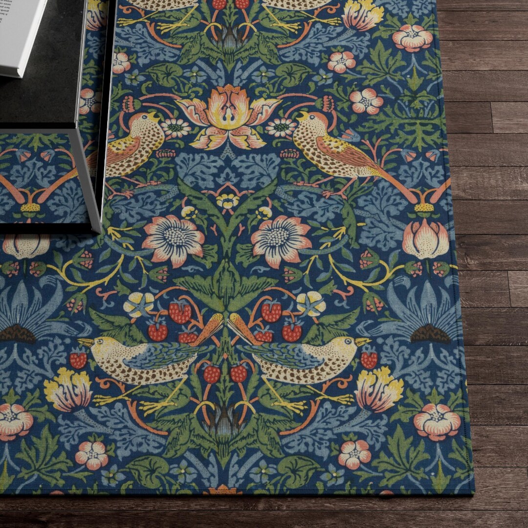 William Morris Strawberry Thief Indigo Rug: Vintage Bird & Floral Decor ...