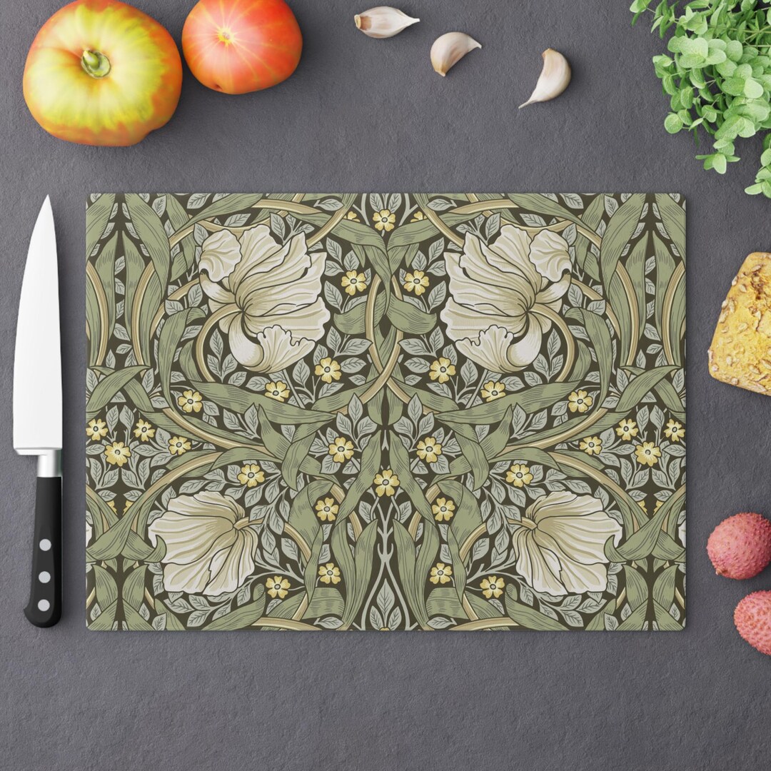 William Morris Cutting Board: Olive Pimpernel Tempered Glass Cheese ...