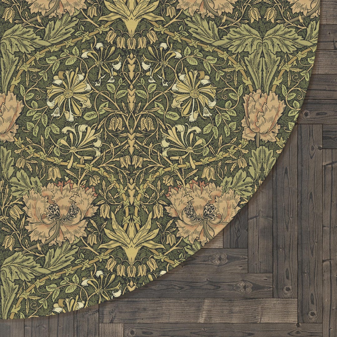 Chenille Rug, William Morris Round Rug Moss, Forest Green Honeysuckle ...