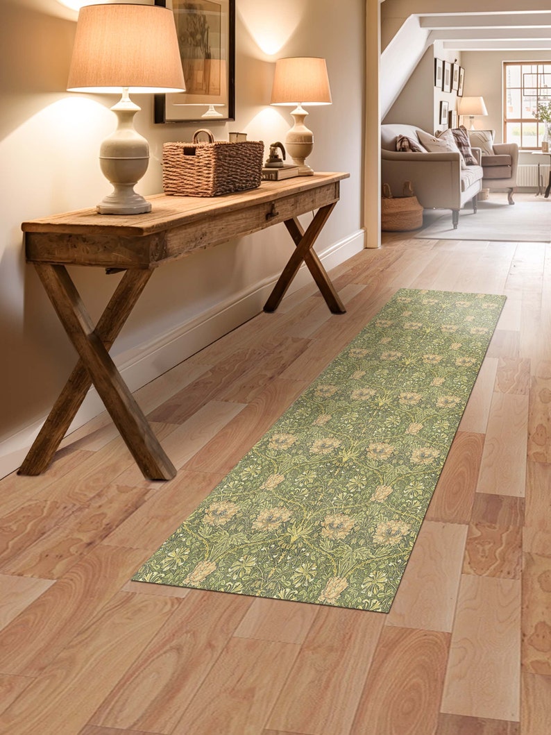 William Morris Soft Runner Rug Moss Green Honeysuckle and Tulip Boho ...