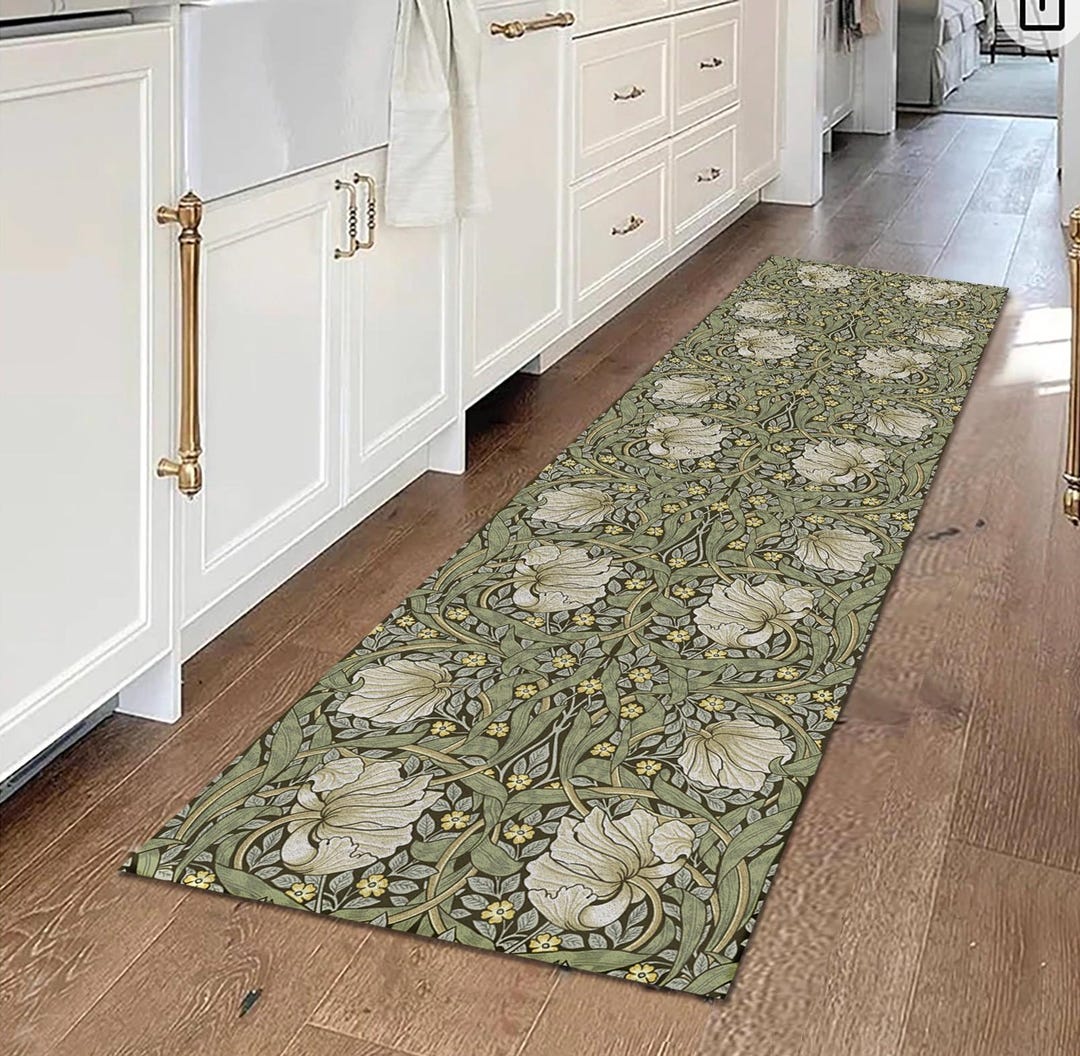 William Morris Rug Olive Pimpernel Runner Rug, Soft Kitchen, Bath ...