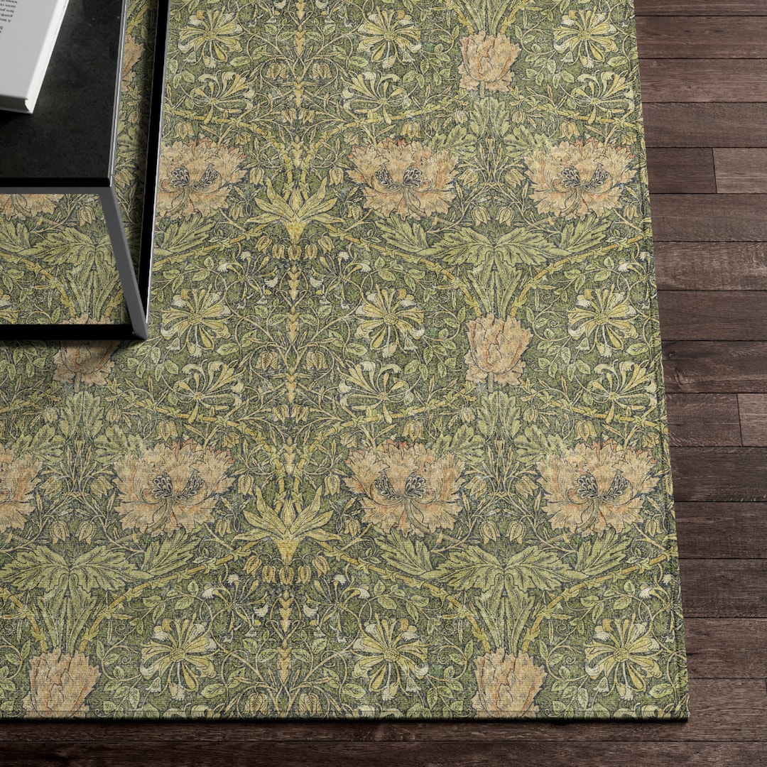 William Morris Soft Runner Rug Moss Green Honeysuckle and Tulip Boho ...