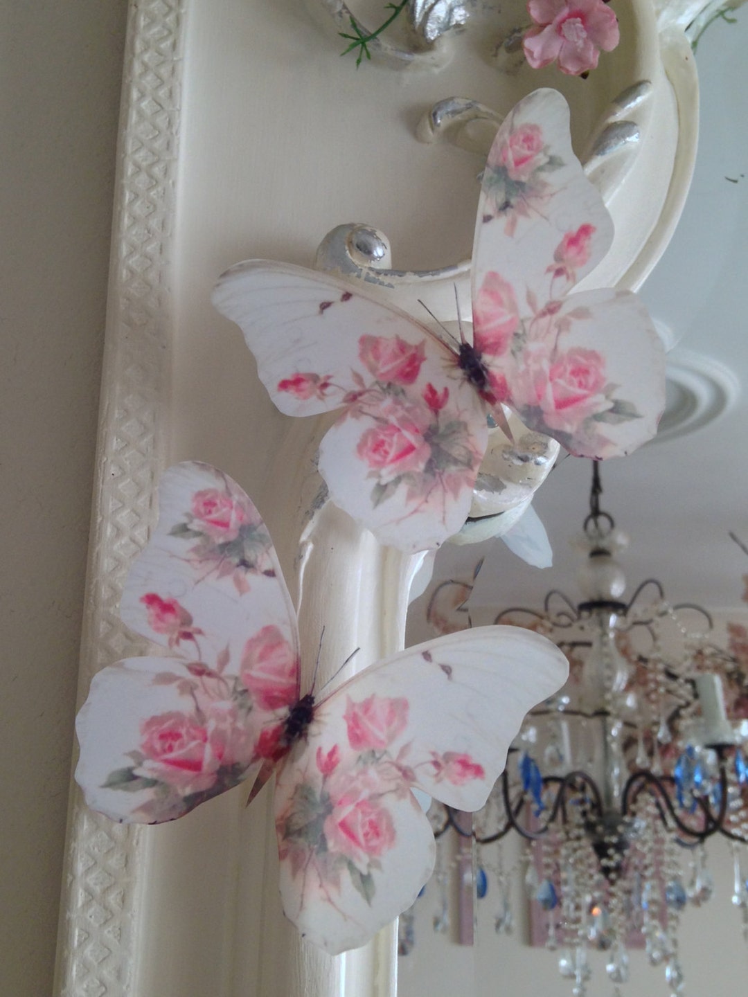 Shabby Chic 3D Butterfly Wall Decals: Pink Rose Accent (set of 4) - Etsy