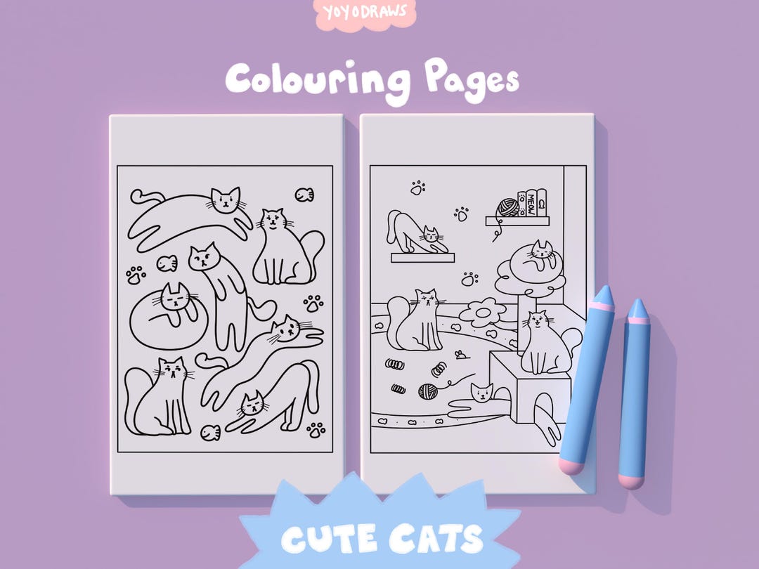 Printable Cozy Cute Cat Colouring Pages - Colouring Book - Hand Drawn ...