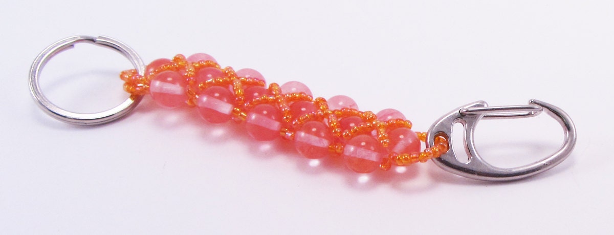 Watermelon Tourmaline Gemstone Woven Keychain, Unisex Beaded Accessory ...