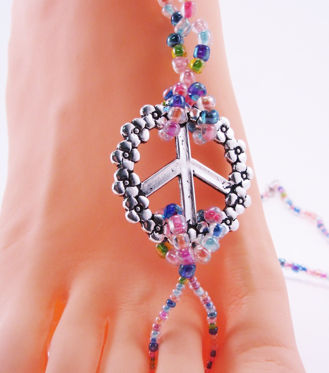 Barefoot Sandals Foot Jewelry Multi Color Glass Beads Peace - Etsy