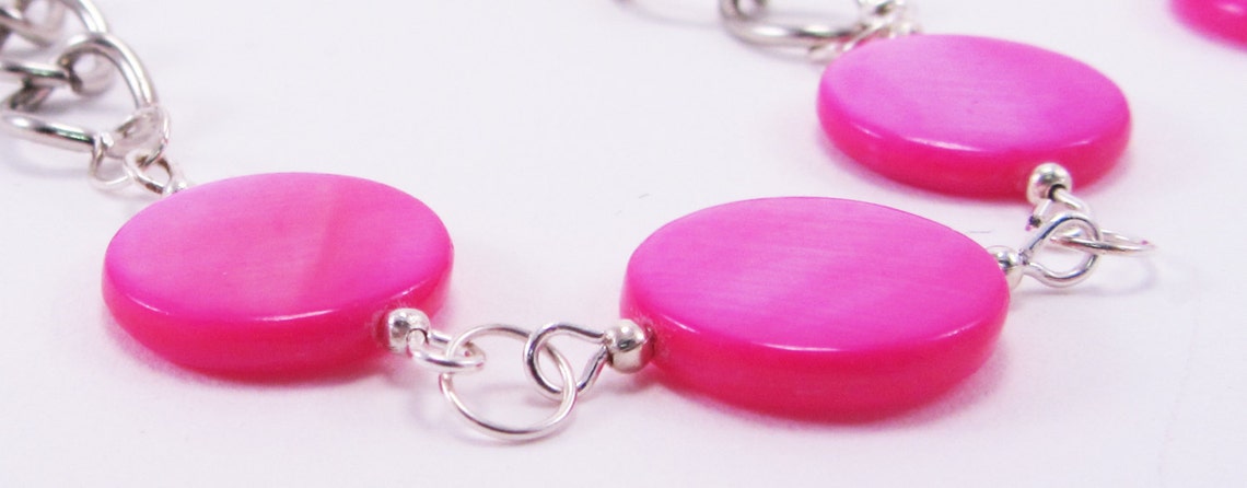 Silver Tone Chain With Hot Pink Shell Beads Necklace and - Etsy