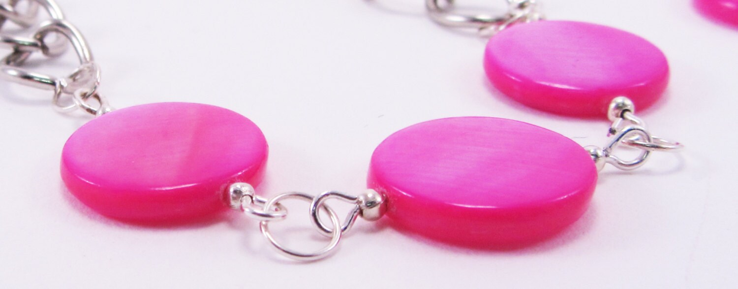 Silver Tone Chain With Hot Pink Shell Beads Necklace and - Etsy