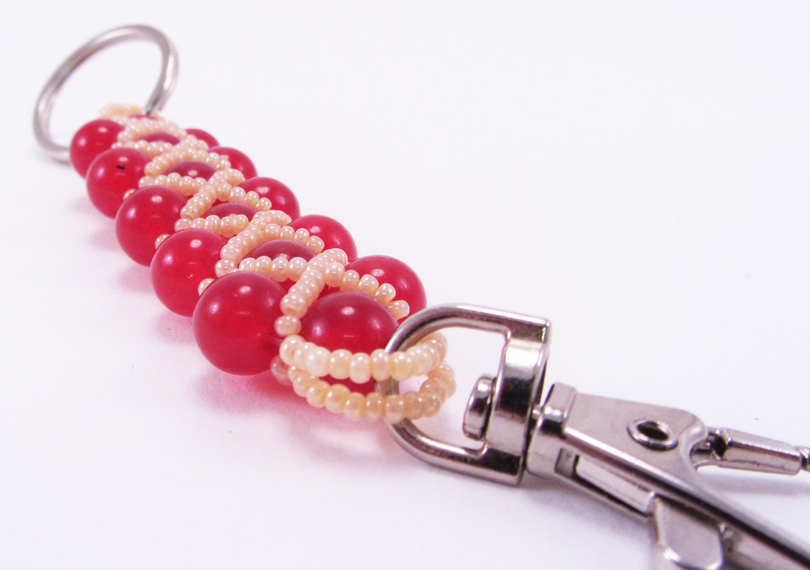 Red Jade Gemstone Woven Keychain, Unisex Beaded Accessory, Auto, Shop ...