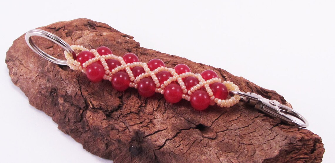 Red Jade Gemstone Woven Keychain, Unisex Beaded Accessory, Auto, Shop ...