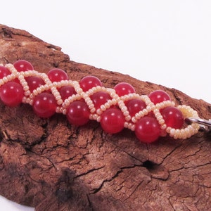 Red Jade Gemstone Woven Keychain, Unisex Beaded Accessory, Auto, Shop ...