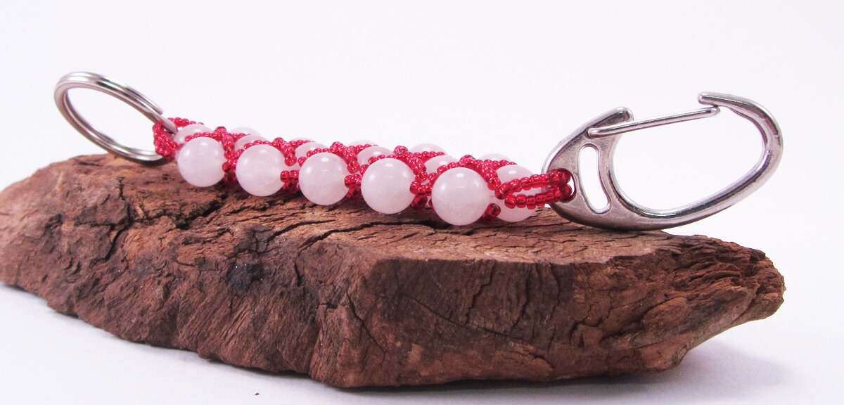 White Jade Gemstone Woven Keychain, Unisex Beaded Accessory, Auto, Shop ...
