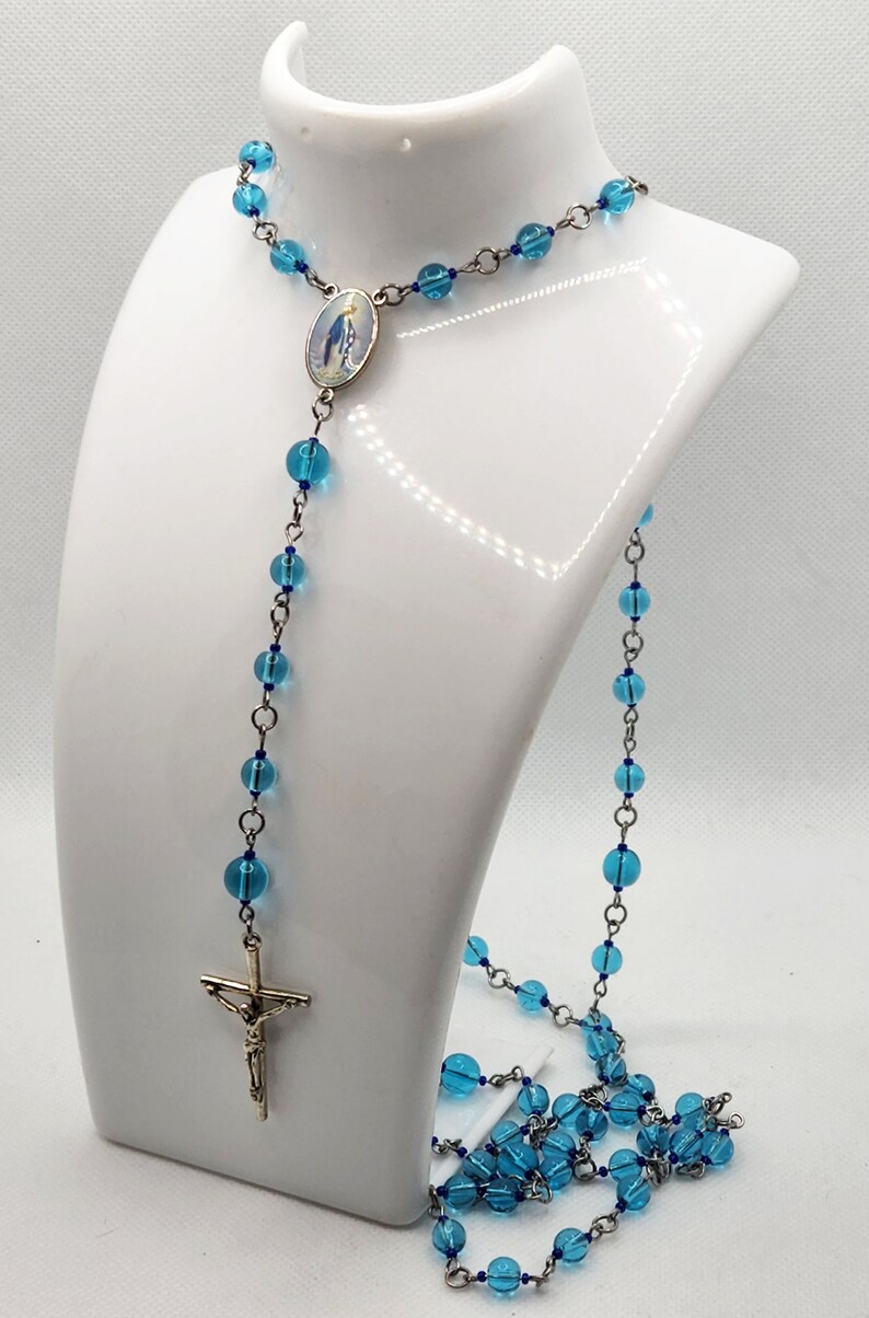 Blue Glass Rosary Prayer Beads With Tiny Cobalt Blue Seed Bead Accents ...