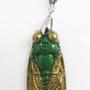 Resin Cicada Gold and Green Resin Pendant Satin Cord Unique Gift Idea ...