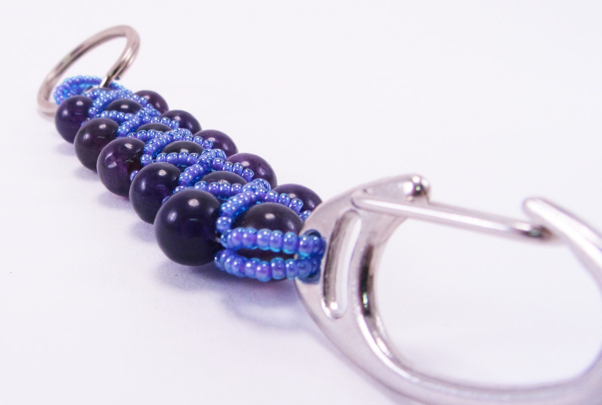 Amethyst Gemstone Woven Keychain, Unisex Beaded Accessory, Auto, Shop ...