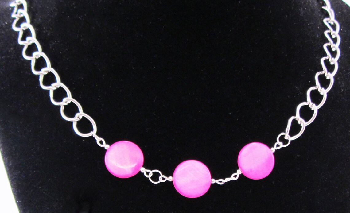 Silver Tone Chain With Hot Pink Shell Beads Necklace and - Etsy