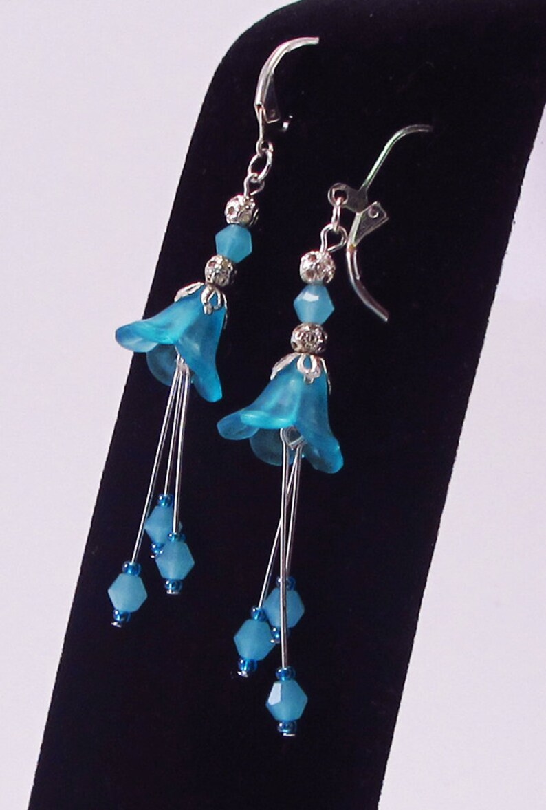 Blue Bell Flower Earrings Lucite Flowers Dangle Earrings - Etsy
