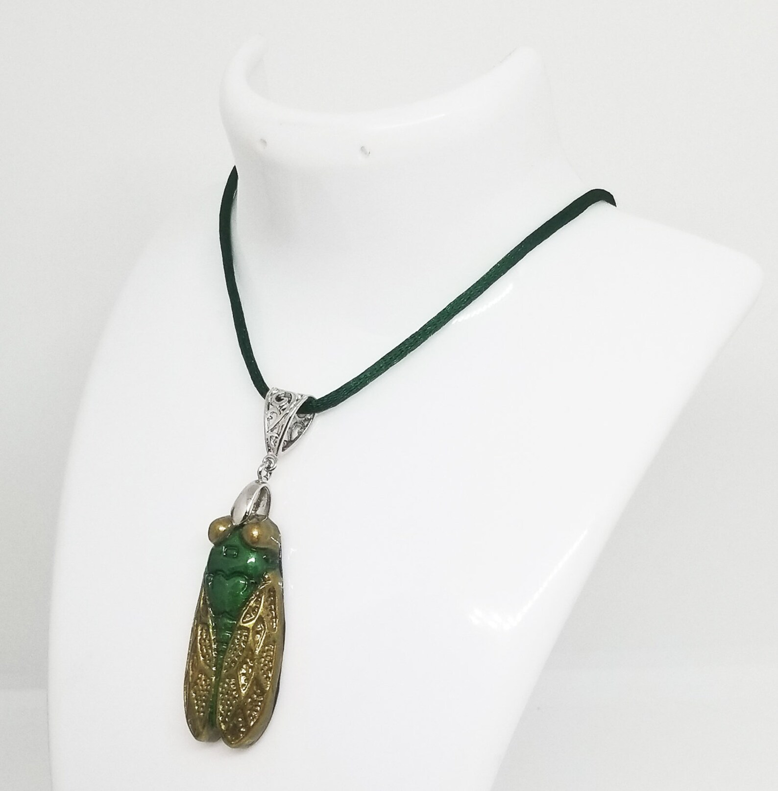 Resin Cicada Gold and Green Resin Pendant Satin Cord - Etsy