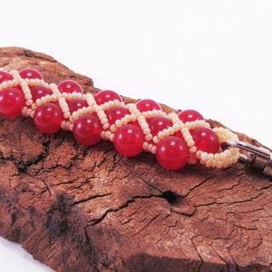 Red Jade Gemstone Woven Keychain, Unisex Beaded Accessory, Auto, Shop ...