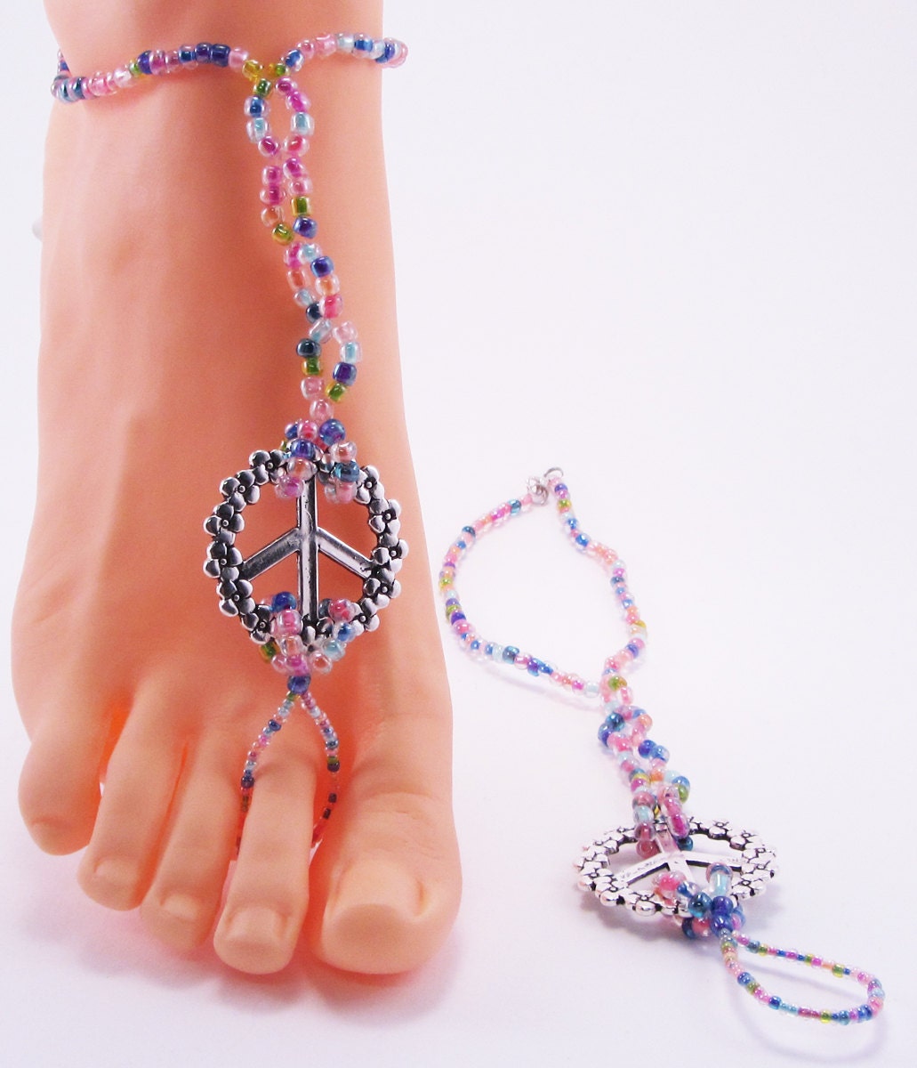 Barefoot Sandals Foot Jewelry Multi Color Glass Beads Peace - Etsy