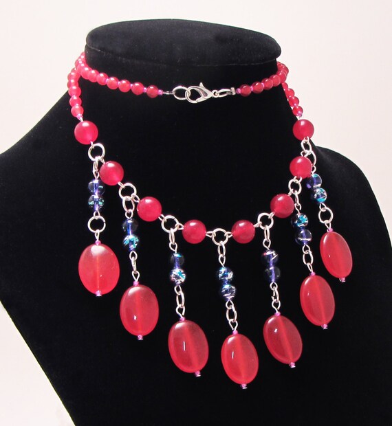 Red Jade Drop Necklace Set With Matching Earrings. Sweetheart | Etsy