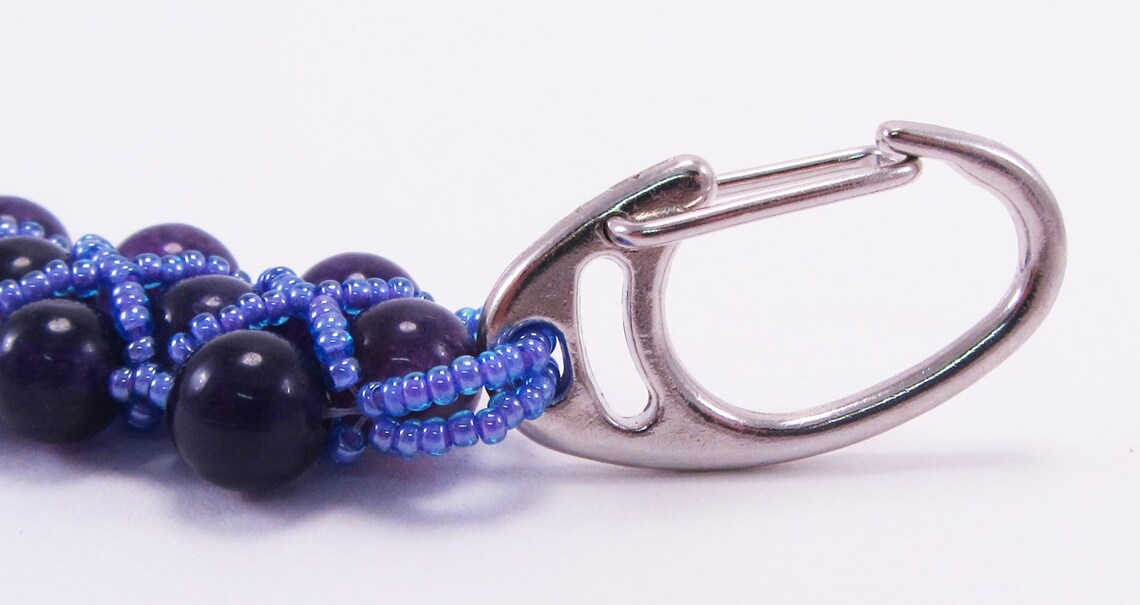 Amethyst Gemstone Woven Keychain, Unisex Beaded Accessory, Auto, Shop ...