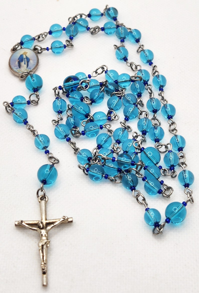 Blue Glass Rosary Prayer Beads With Tiny Cobalt Blue Seed Bead - Etsy
