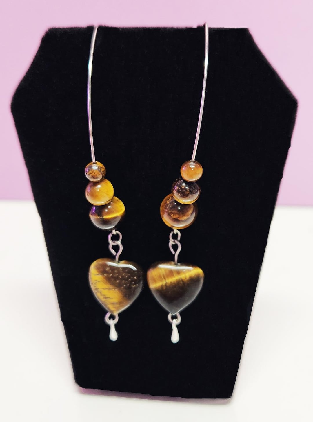 Tiger Eye Marquis Style Stainless Steel Earrings Hearts and Graduated ...