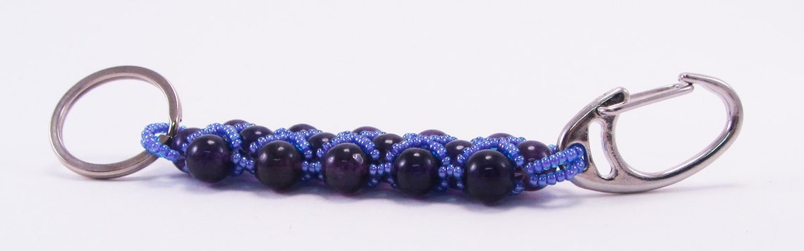 Amethyst Gemstone Woven Keychain, Unisex Beaded Accessory, Auto, Shop ...