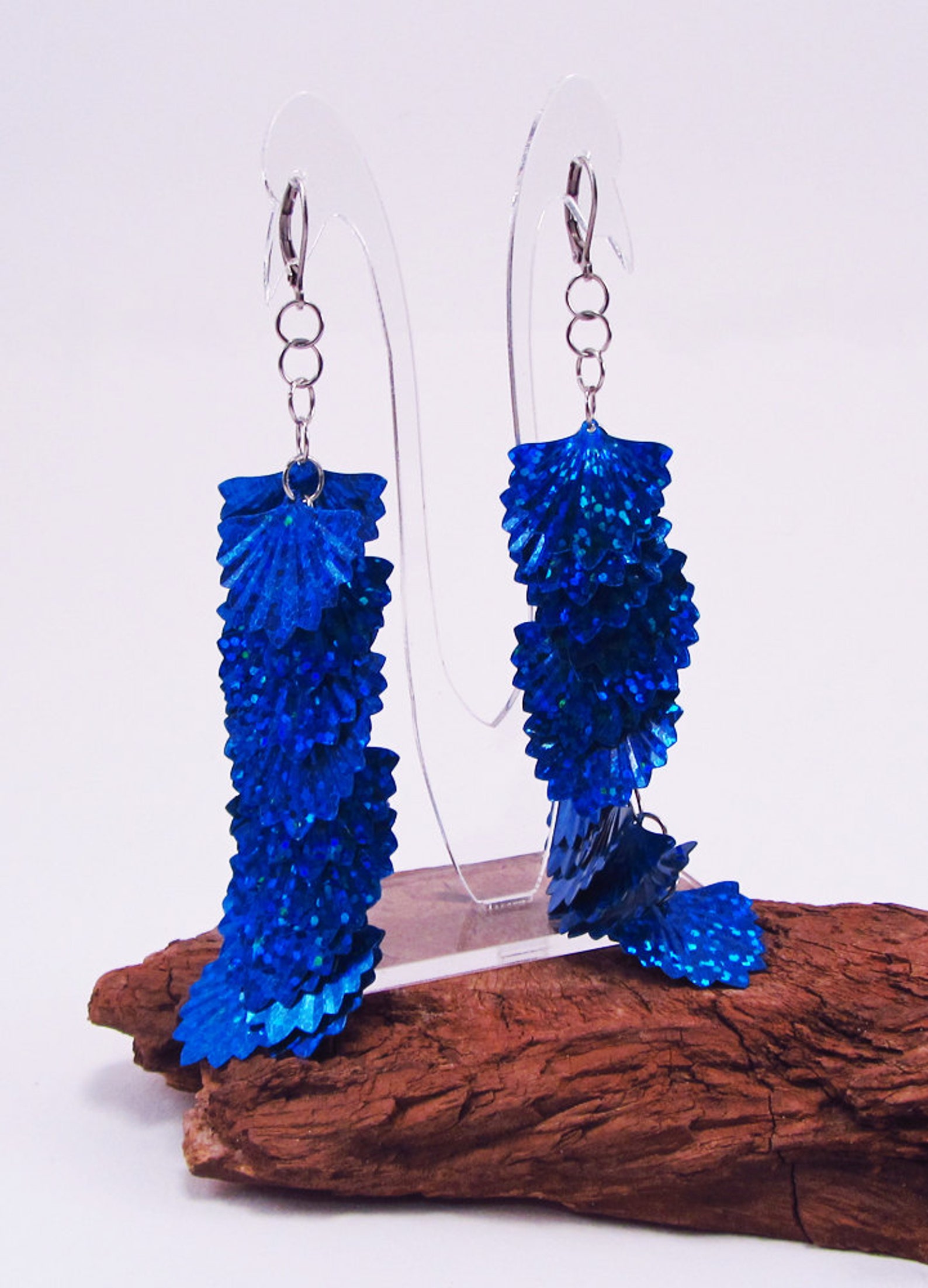 Royal Blue Hologram Fans, Shoulder Dusters, Long Earrings, Flashy ...