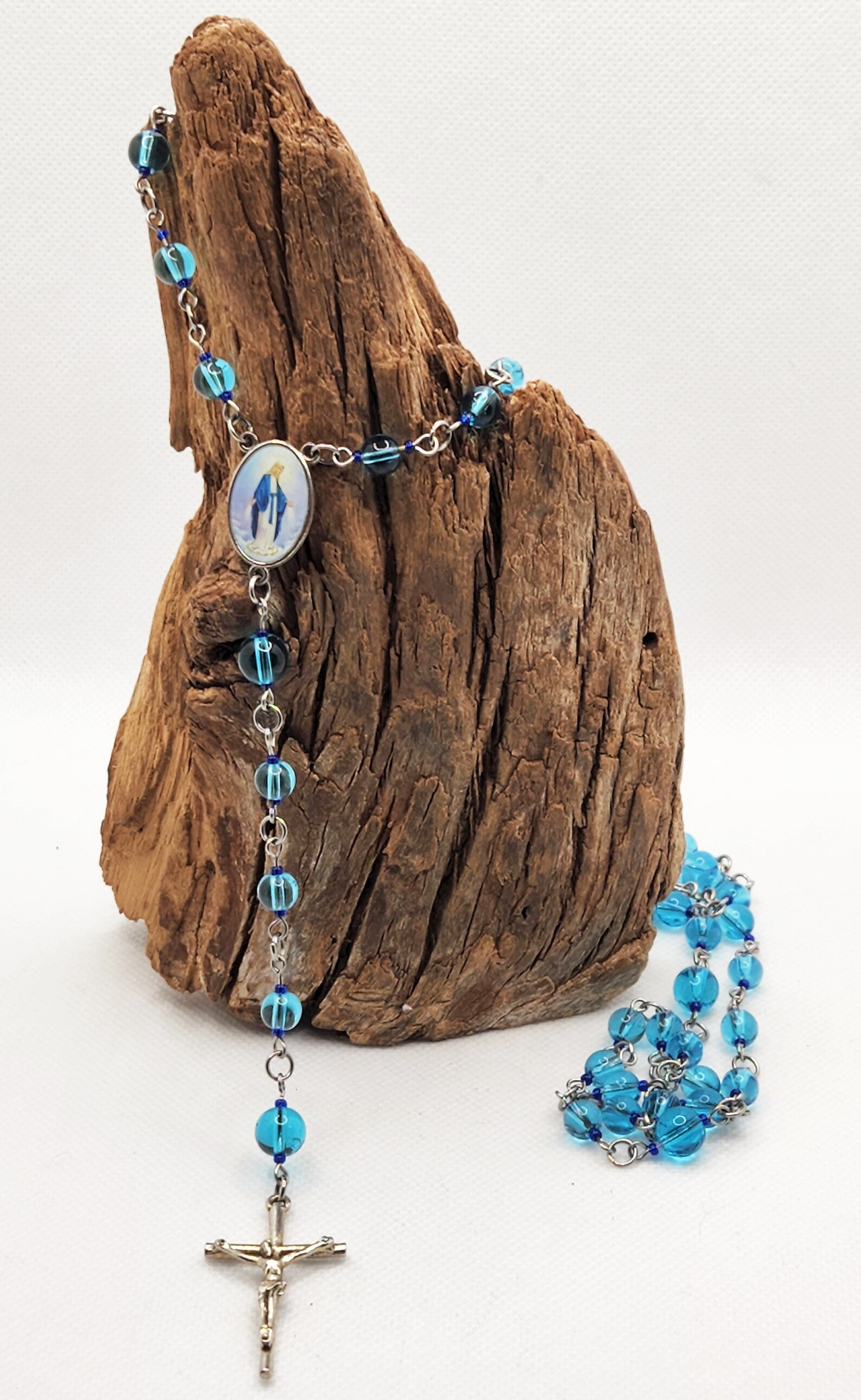 Blue Glass Rosary Prayer Beads With Tiny Cobalt Blue Seed Bead - Etsy