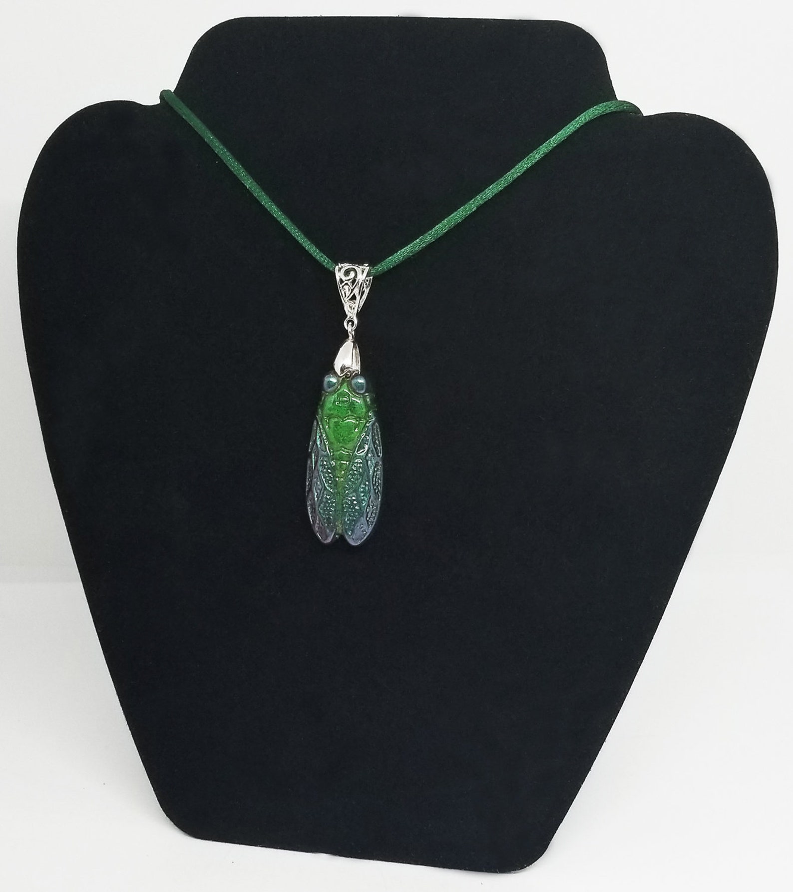 Resin Cicada Purple and Green Resin Pendant Satin Cord Unique Gift Idea ...