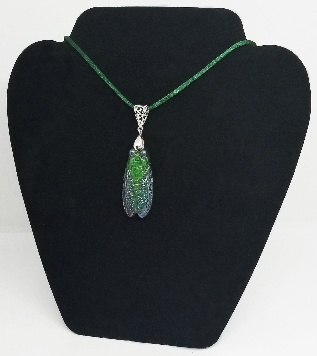 Resin Cicada Purple and Green Resin Pendant Satin Cord Unique Gift Idea ...