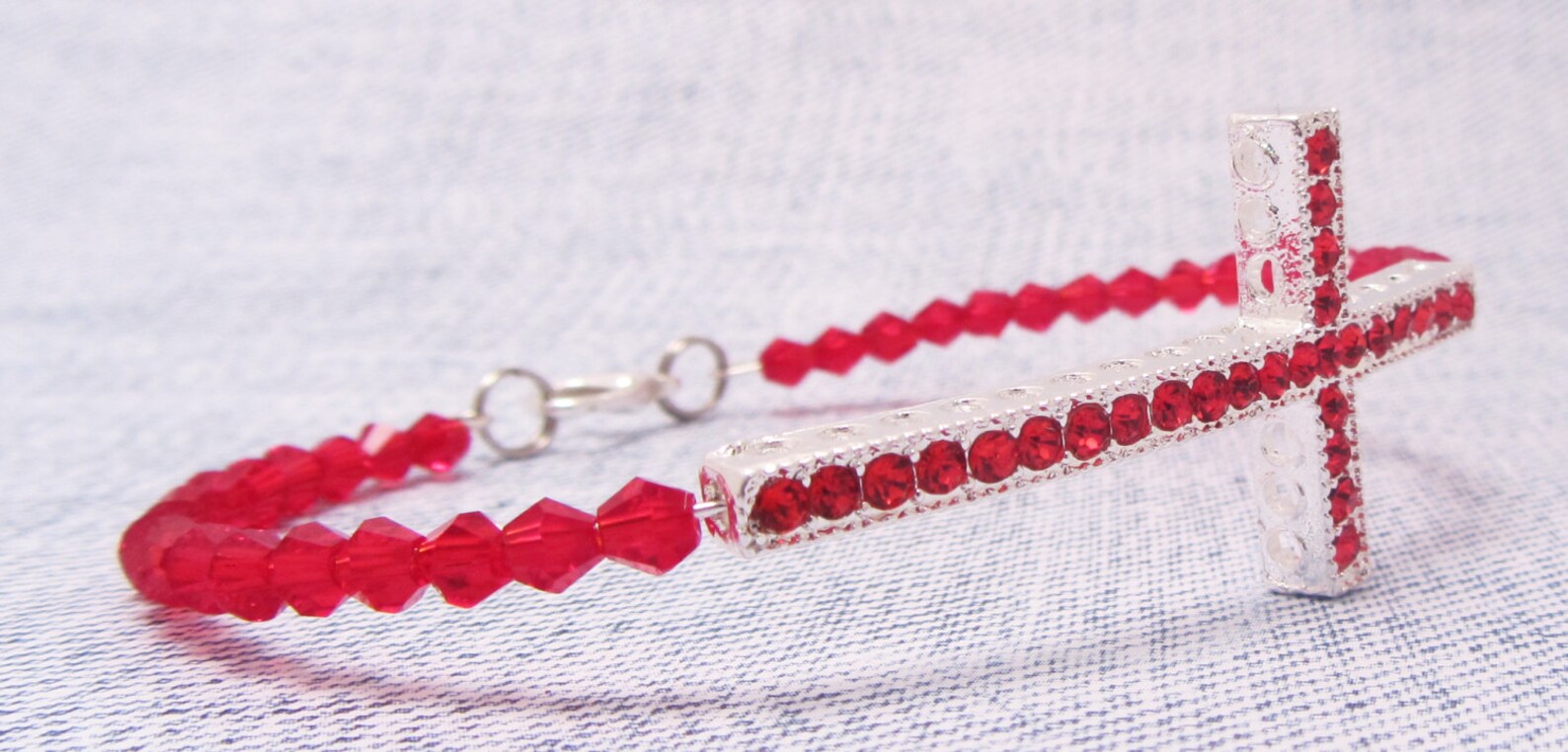 Ruby Red Sideways Cross Rhinestones, Czech Glass Ruby Red, Horizontal ...