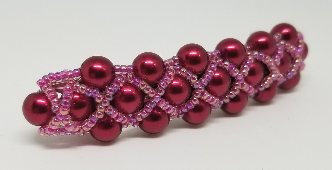 Beaded Hair Barrette, Red Faux Pearls and Cranberry AB Seed Beads. XO ...