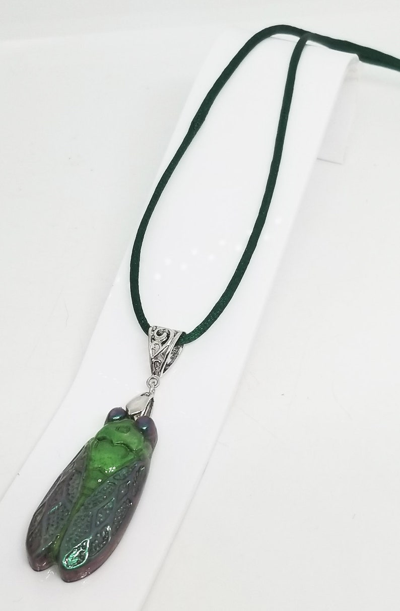 Resin Cicada Purple and Green Resin Pendant Satin Cord Unique Gift Idea ...