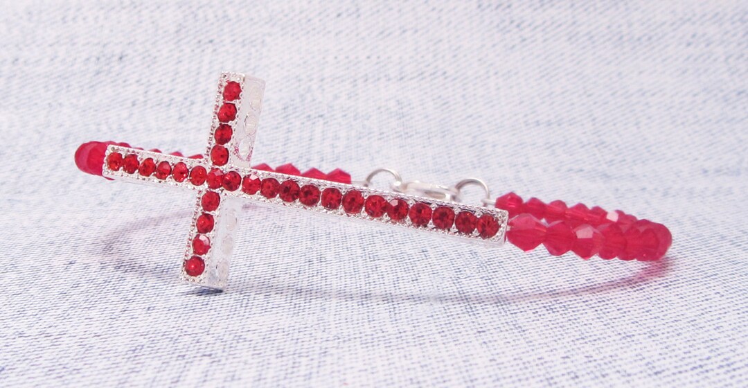 Ruby Red Sideways Cross Rhinestones, Czech Glass Ruby Red, Horizontal ...