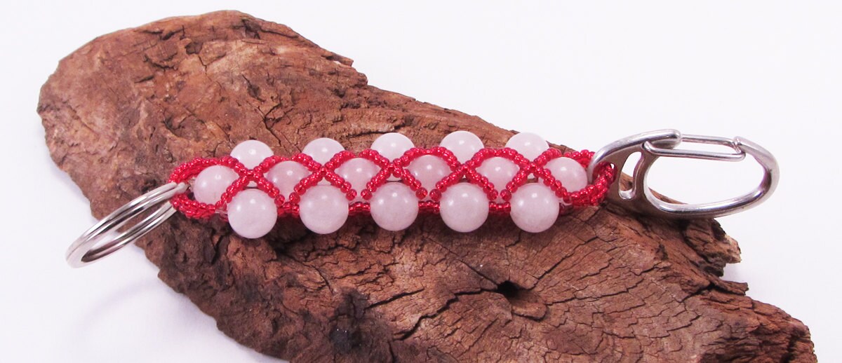 White Jade Gemstone Woven Keychain, Unisex Beaded Accessory, Auto, Shop ...