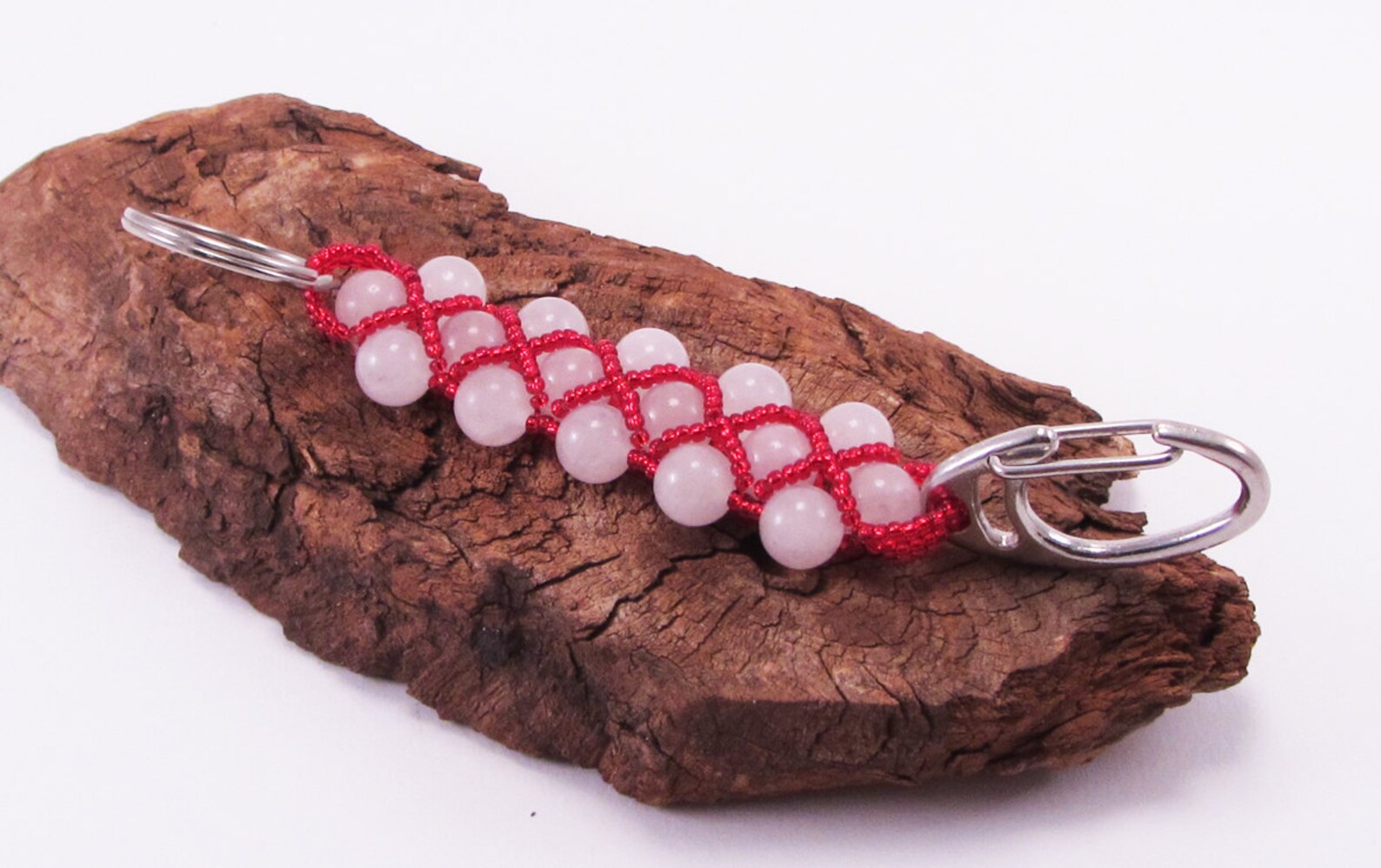 White Jade Gemstone Woven Keychain Unisex Beaded Accessory - Etsy