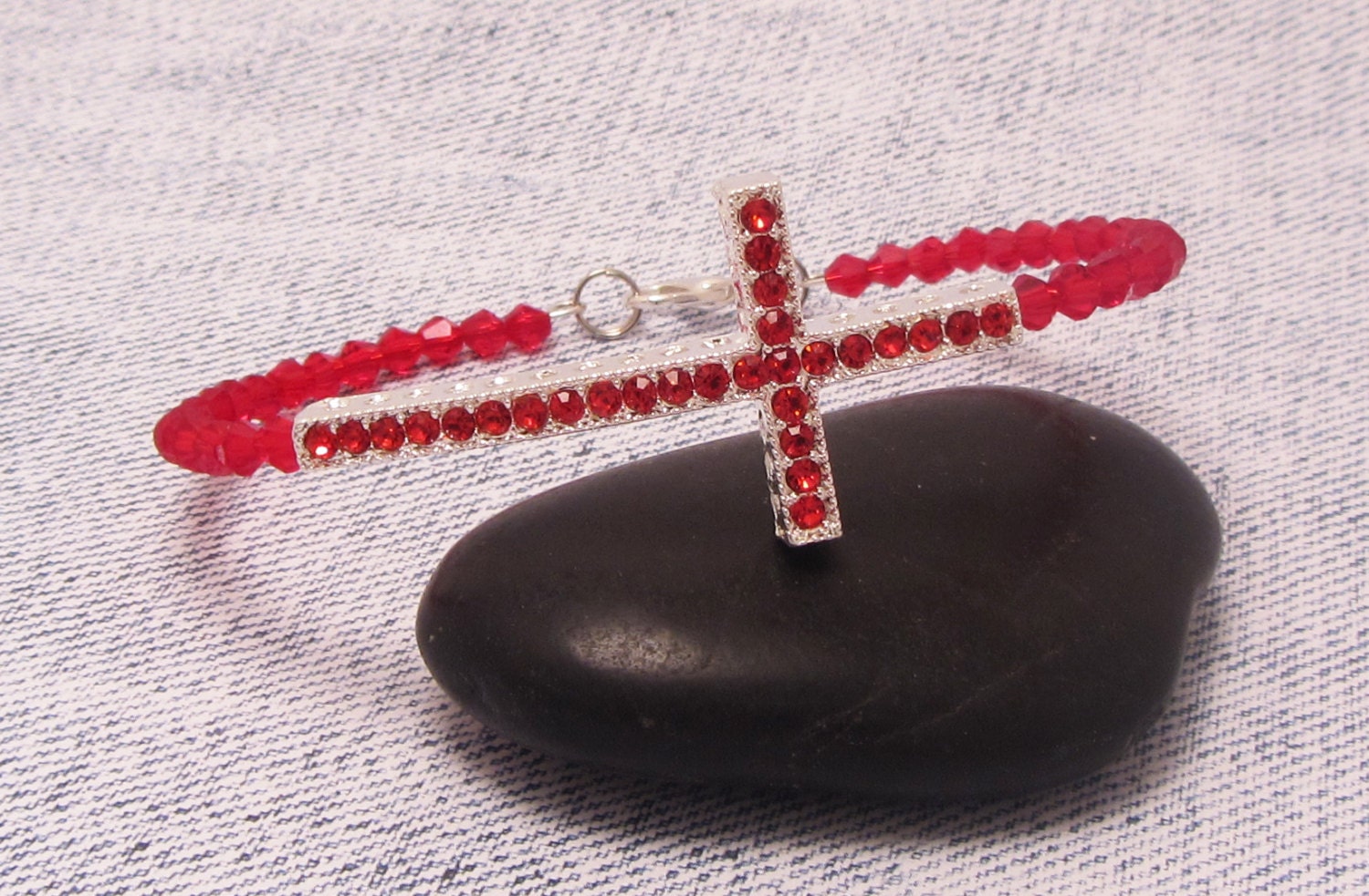 Ruby Red Sideways Cross Rhinestones Czech Glass Ruby Red - Etsy