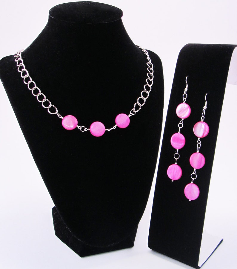 Silver Tone Chain With Hot Pink Shell Beads Necklace and - Etsy
