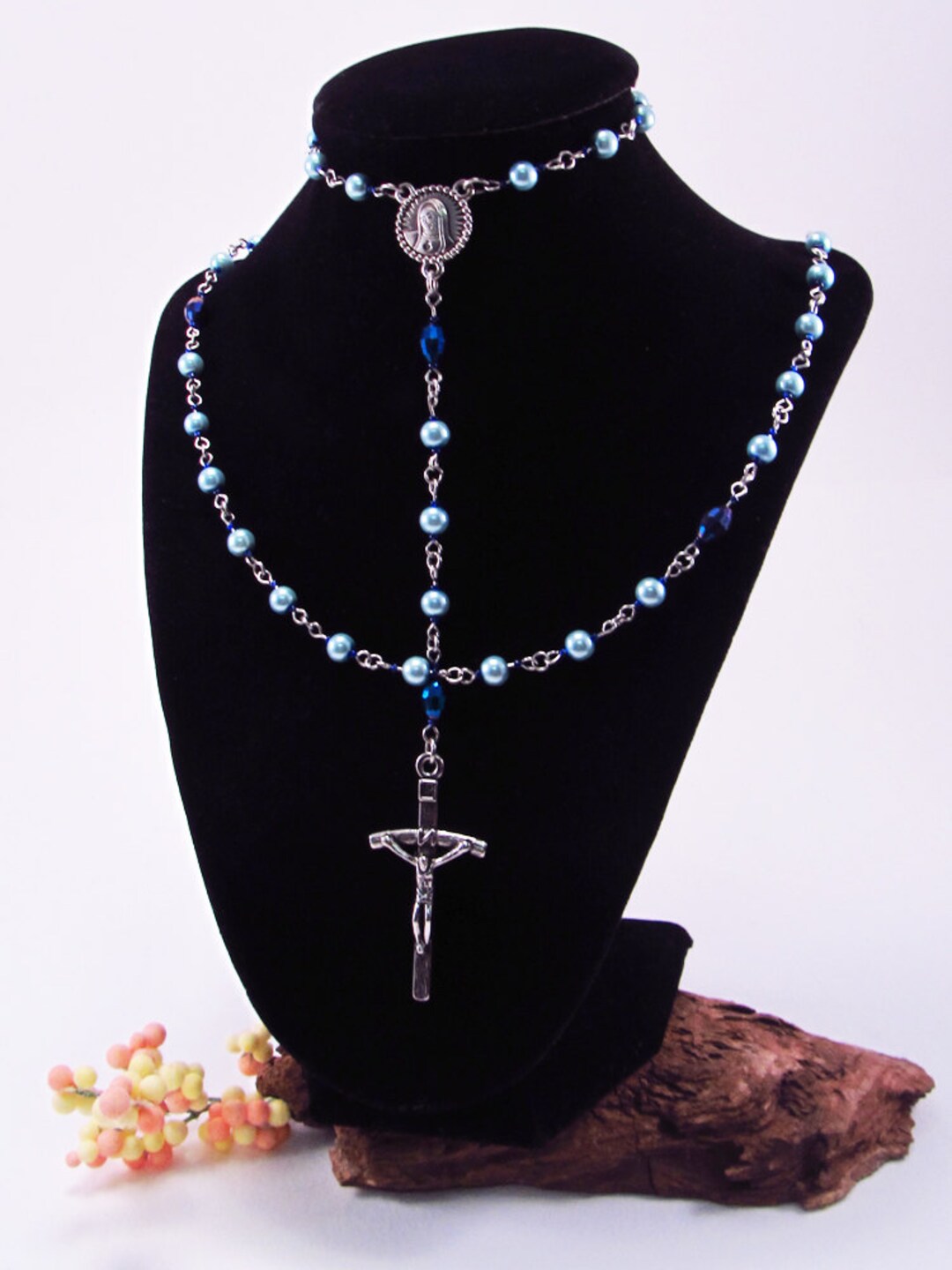 Rosary, Light Blue Beads, Faux Pearl, Religious, Spiritual, Silver Tone ...