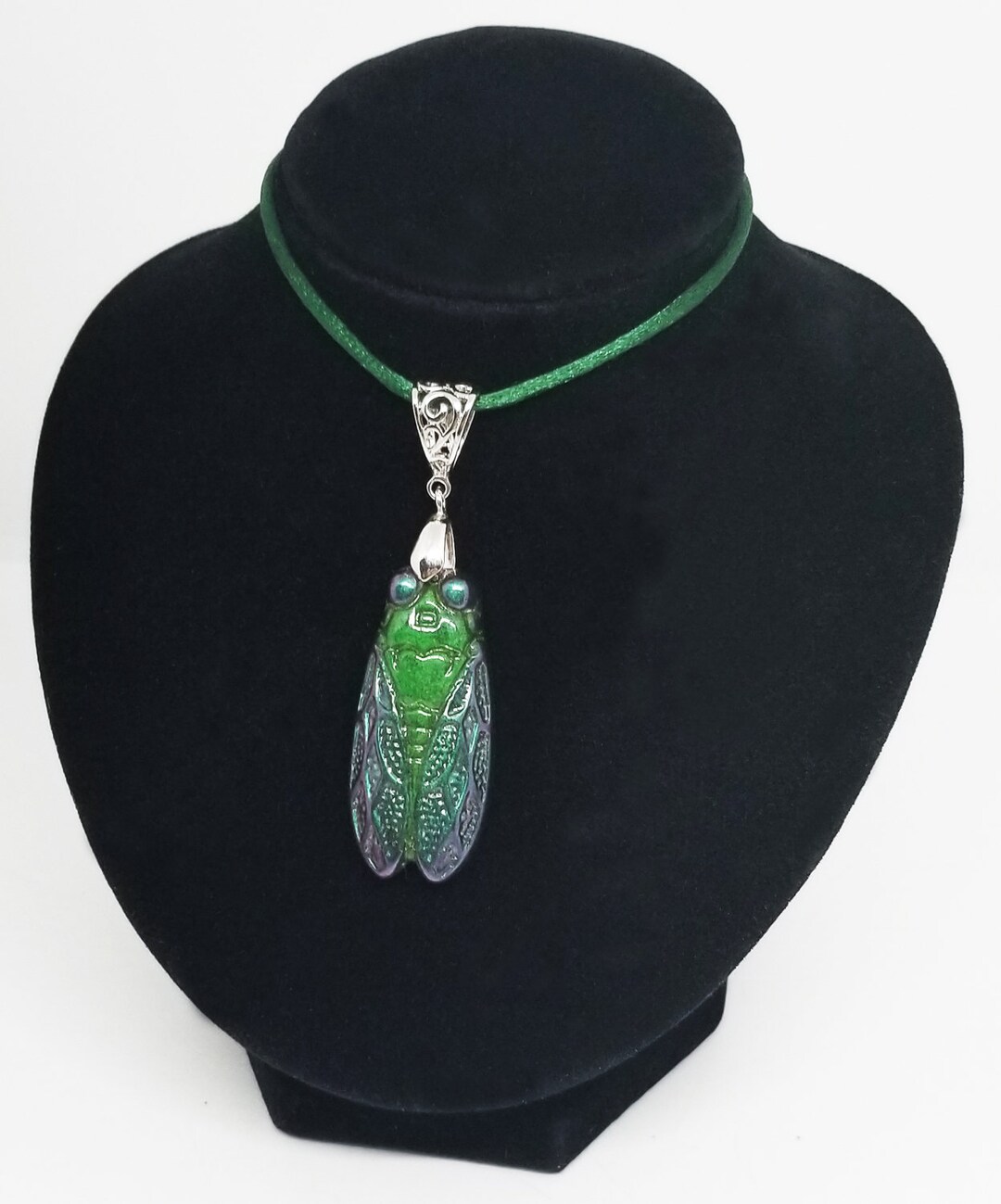 Resin Cicada Purple and Green - Resin Pendant - Satin Cord - Unique ...