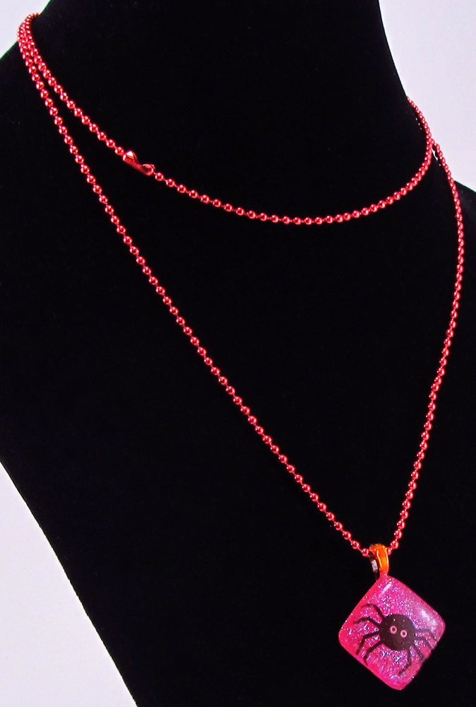 Square Spider Pendant Hot Pink Hot Pink Glitter Anodized - Etsy